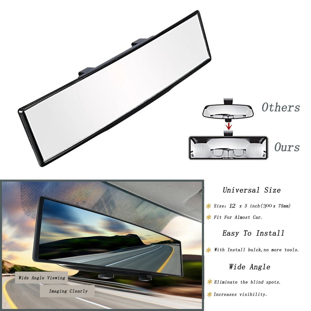 Wide Angle Rear View Mirror Universal Interior Curve Convex Rear View ...